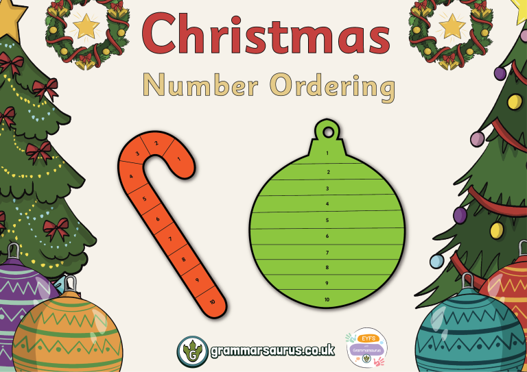 EYFS Christmas - Number Ordering - Grammarsaurus
