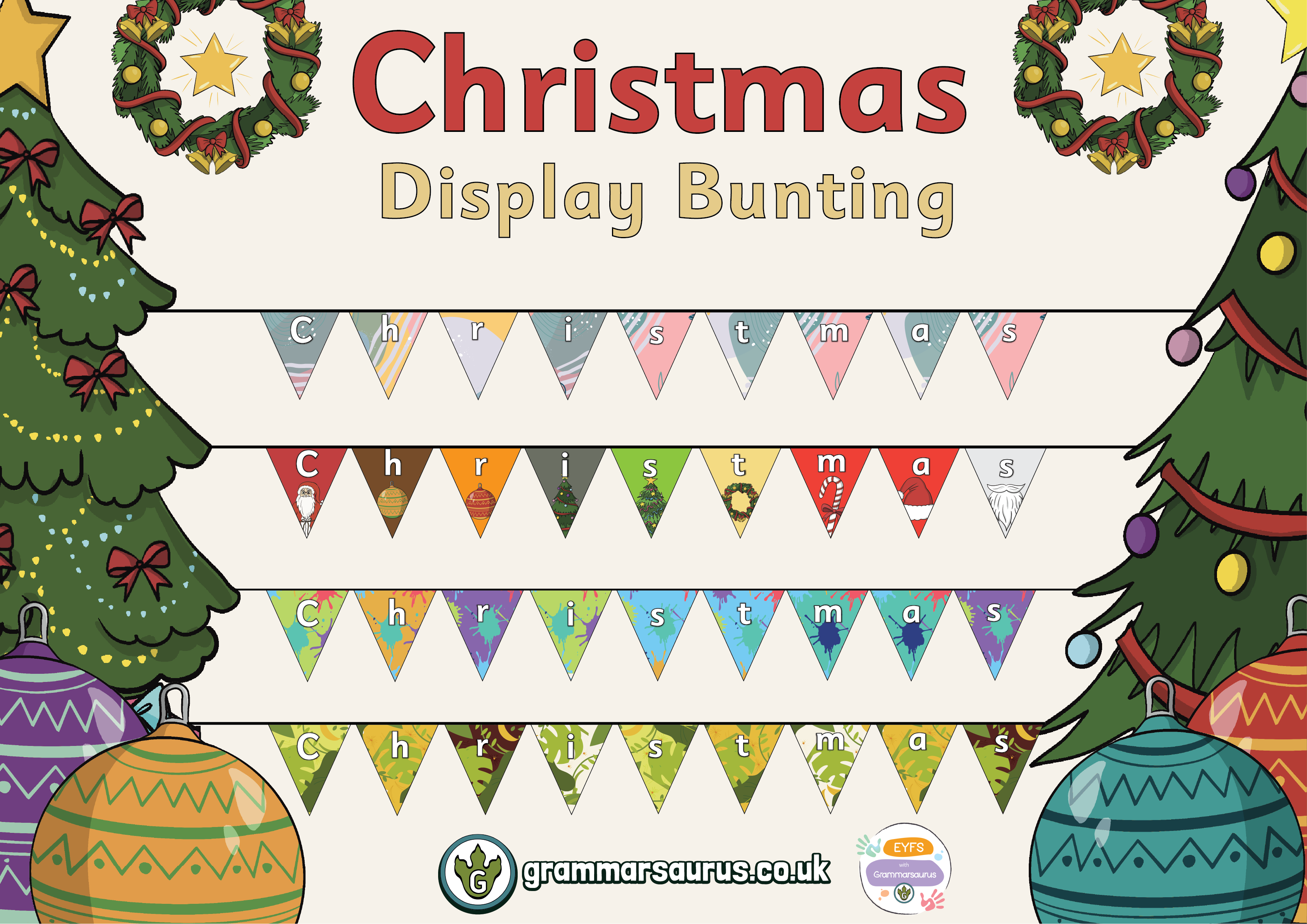 EYFS Christmas - Display Bunting - Grammarsaurus