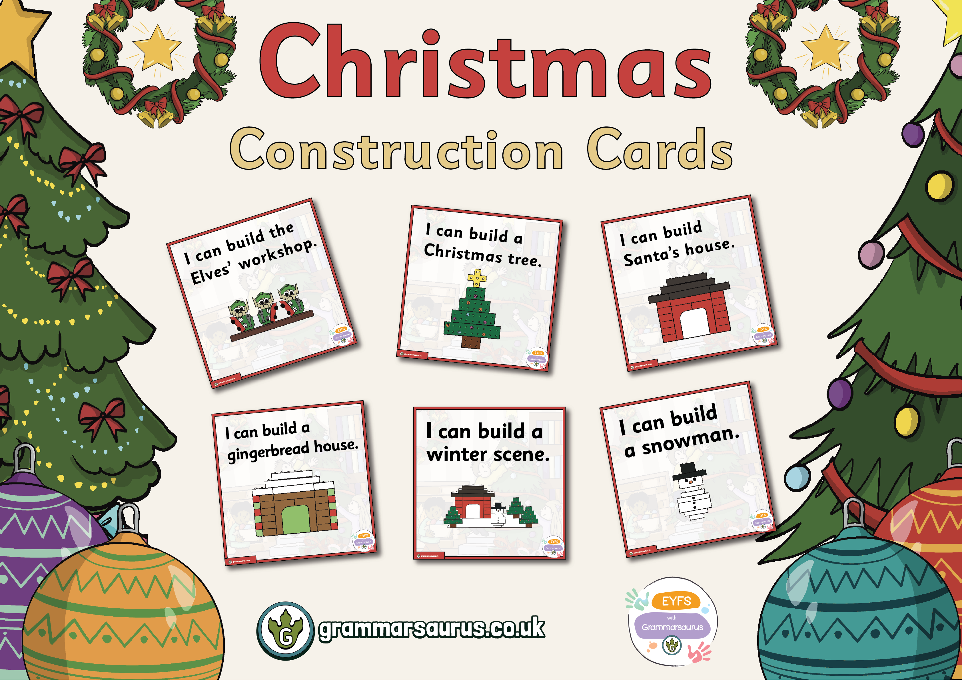 EYFS Christmas - Construction Cards - Grammarsaurus
