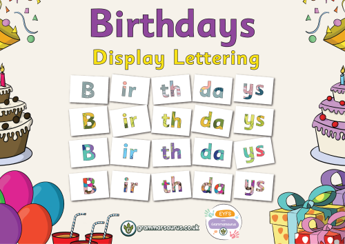 EYFS Birthdays – Display Lettering - Grammarsaurus