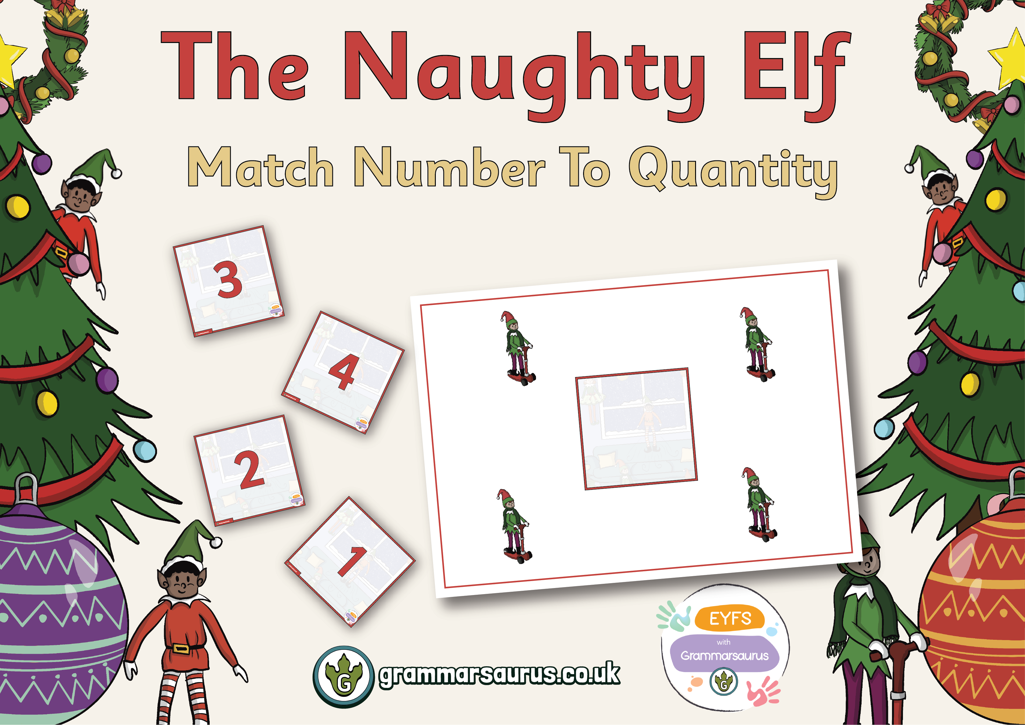 EYFS Christmas - The Naughty Elf – Match Number to Quantity - Grammarsaurus