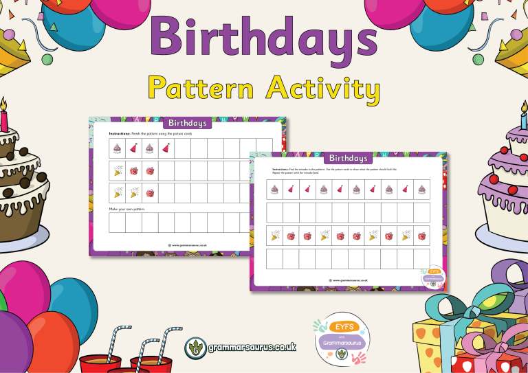 EYFS Birthdays – Pattern Activity - Grammarsaurus