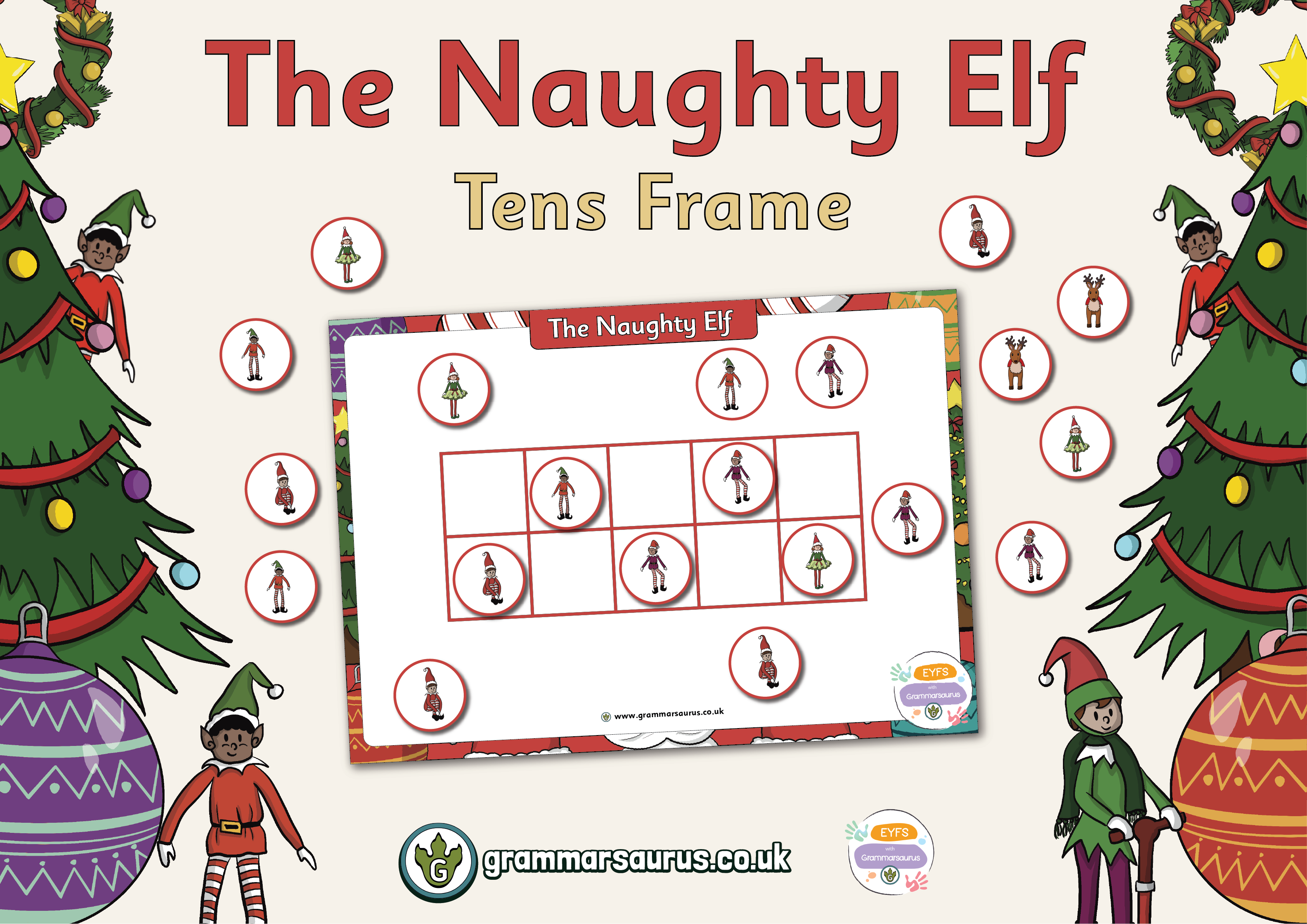 EYFS Christmas – The Naughty Elf – Tens Frame - Grammarsaurus