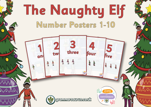 EYFS Christmas - The Naughty Elf - Number Posters 1-10 - Grammarsaurus