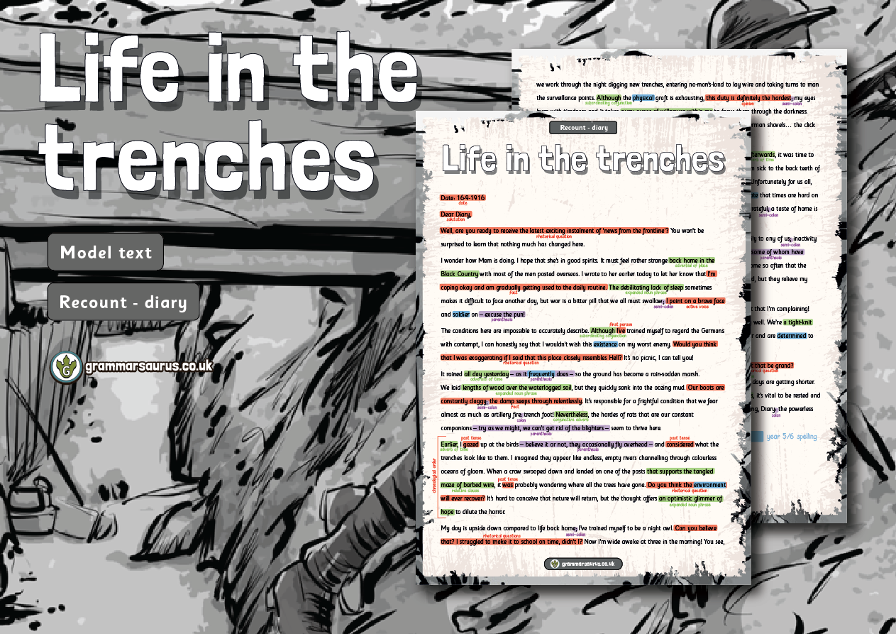 Year 6 Model Text – Diary entry – Life in the trenches - Grammarsaurus