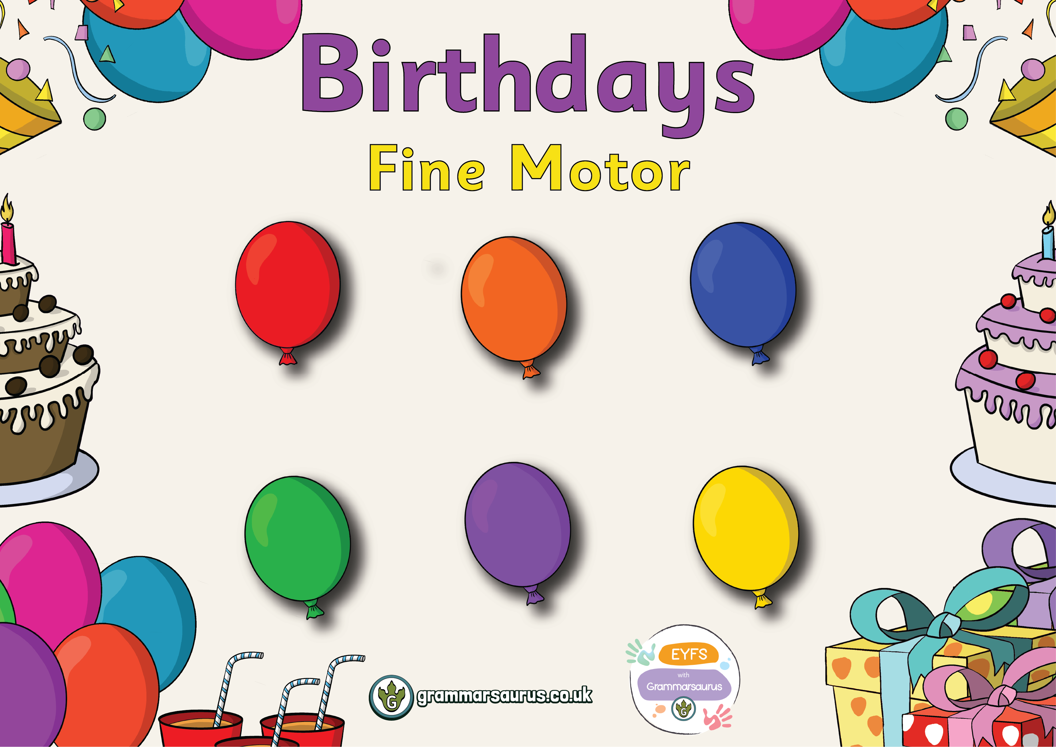 EYFS Birthdays – Fine Motor - Grammarsaurus