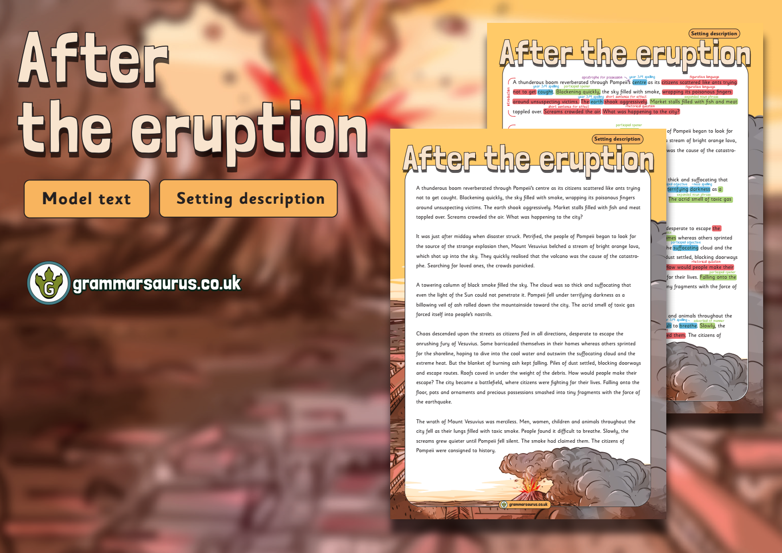 Year 3 Model Text Setting Description After The Eruption Grammarsaurus