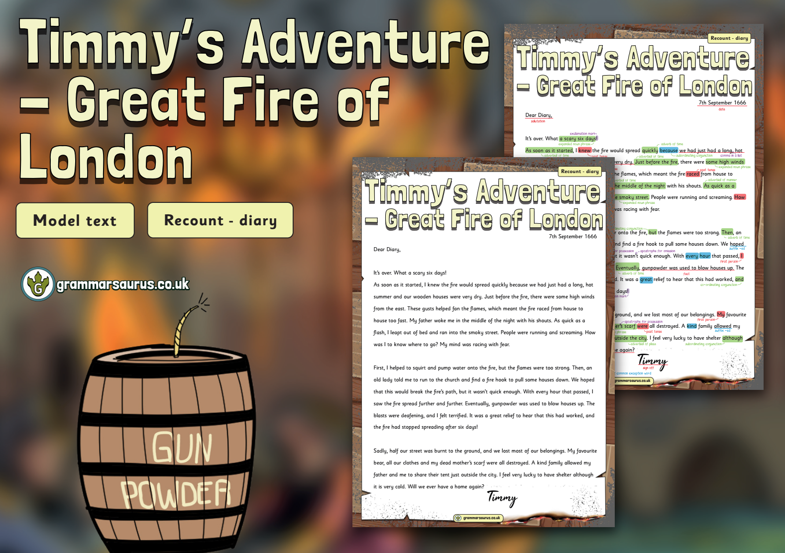 Year 2 Model Text – Diary entry – Timmy's Adventure - Great Fire of ...