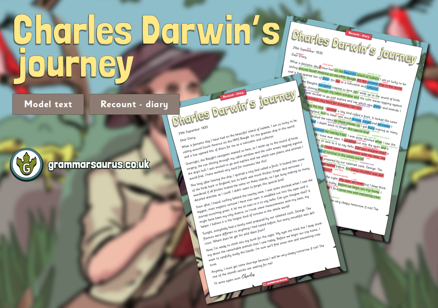 Year 2 Model Text – Diary entry – Charles Darwin's Journey - Grammarsaurus