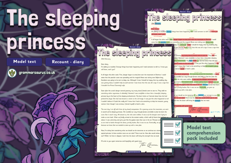 Year 3 Model Text – Recount - Diary – The sleeping princess - Grammarsaurus