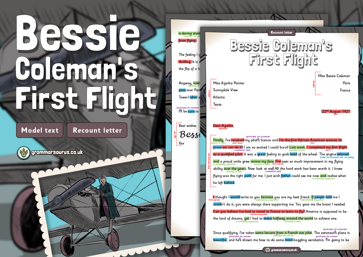 Year 2 Model Text – Recount – Letter – Bessie Coleman's First Flight ...