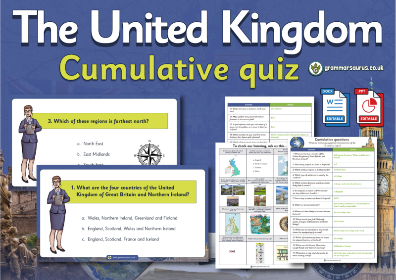 Year 3 Geography – United Kingdom – Cumulative quiz - Grammarsaurus