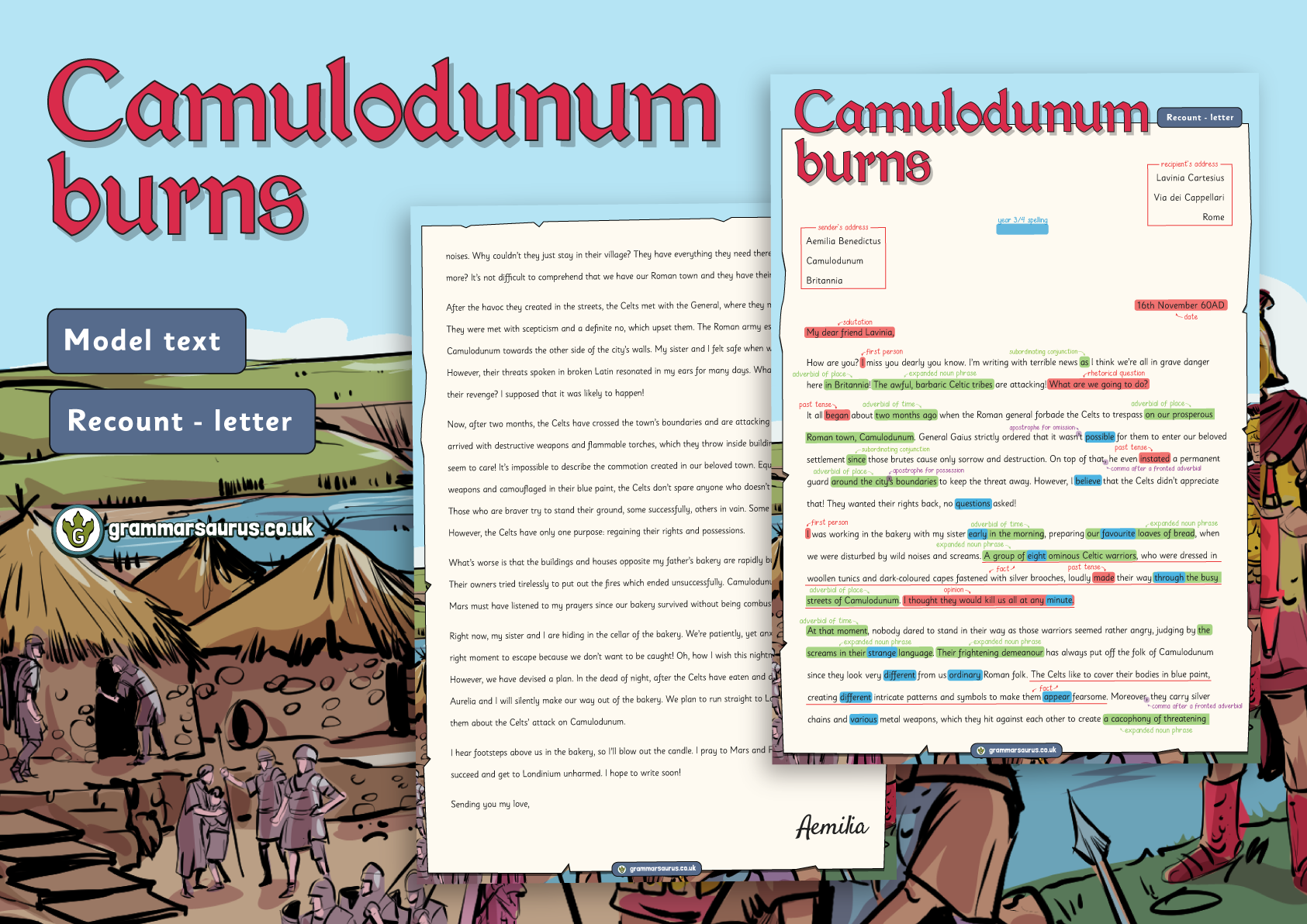 Year 4 Model Text – Recount Letter – Camulodunum burns - Grammarsaurus