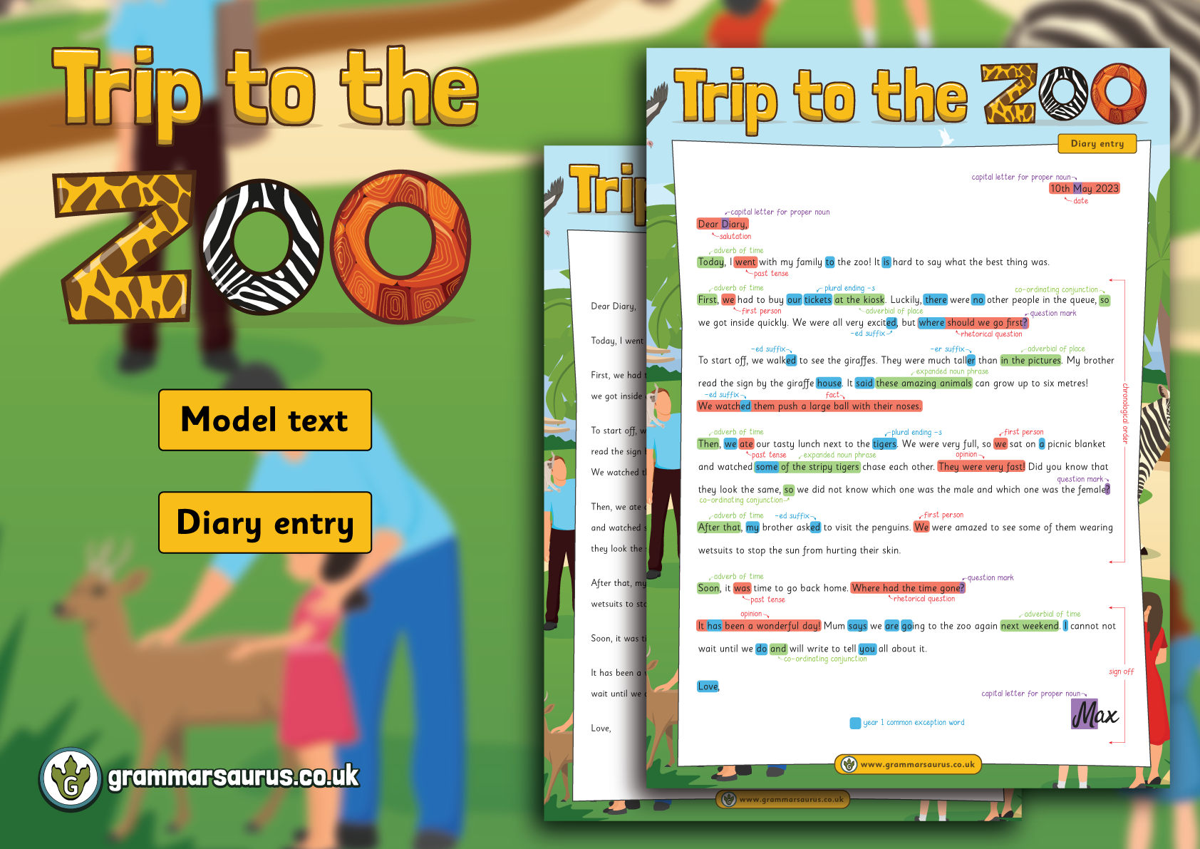 Year 1 Model Text – Diary entry – Trip to the zoo - Grammarsaurus