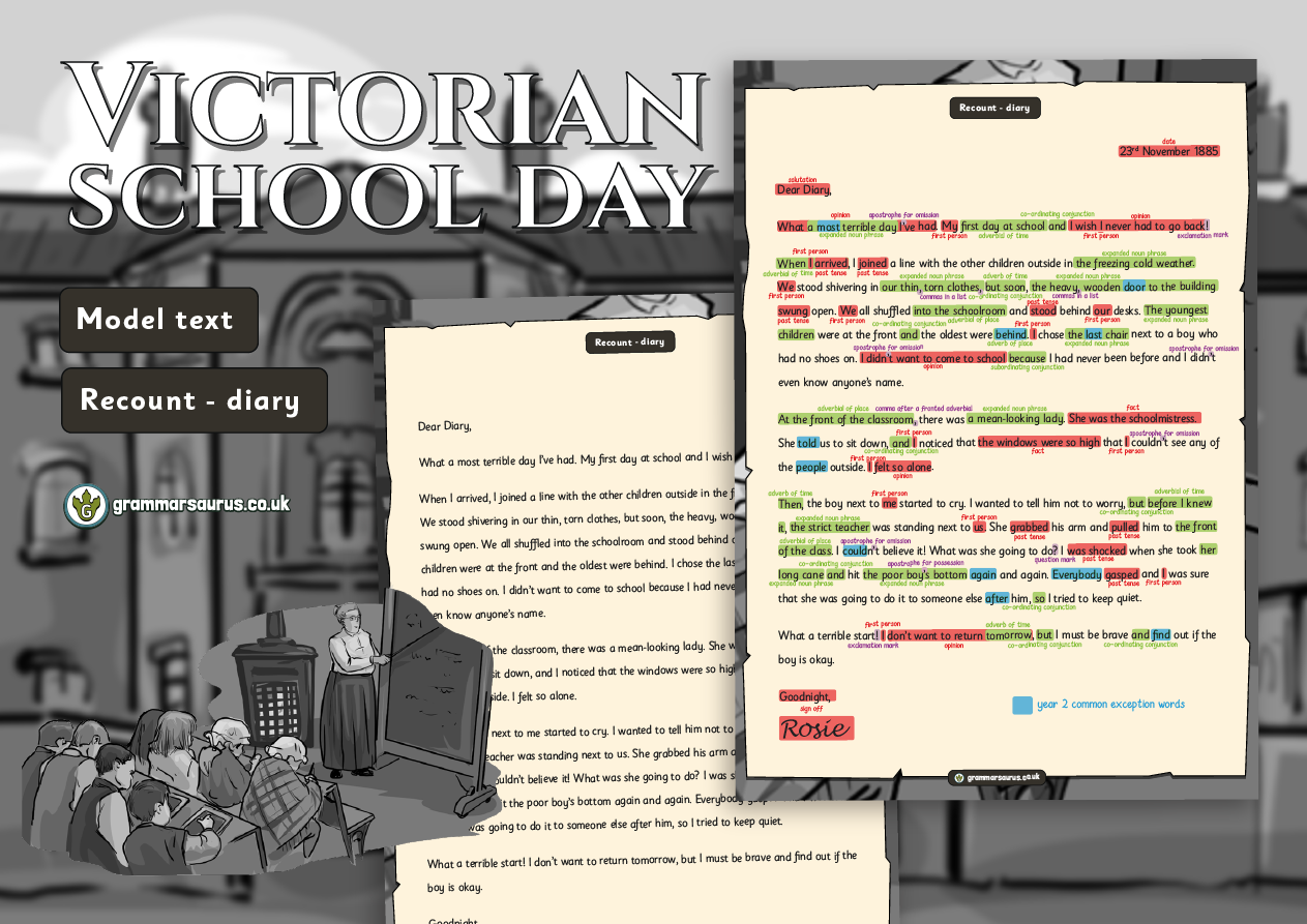 Year 2 Model Text – Diary entry – Victorian School Day - Grammarsaurus