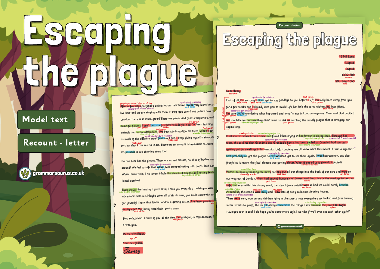 Year 4 Model Text – Recount Letter – Escaping the plague - Grammarsaurus