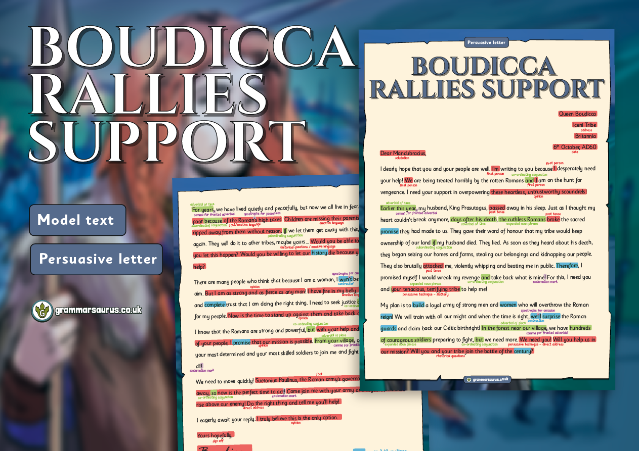 Year 4 Model Text – Persuasive letter – Boudicca rallies support ( gbsct P4 , 3rd Grade & 3rd ...