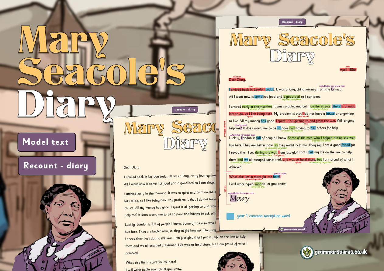 Year 1 Model Text – Diary entry – Mary Seacole's diary - Grammarsaurus