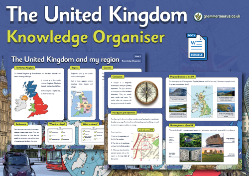 Year 3 Geography - The United Kingdom - Knowledge Organiser - Grammarsaurus