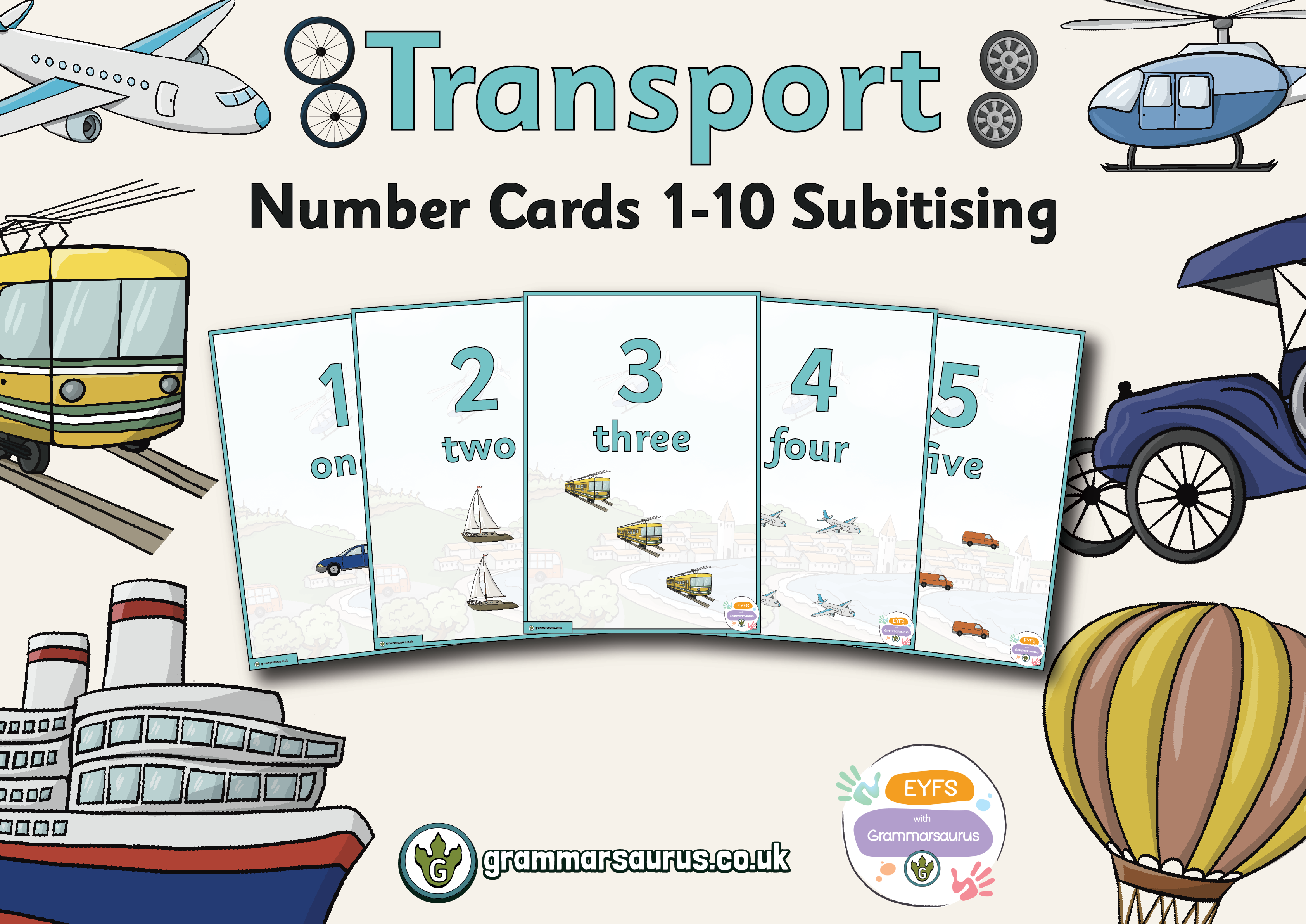 EYFS Transport – Number Cards 1-10 Subitising - Grammarsaurus