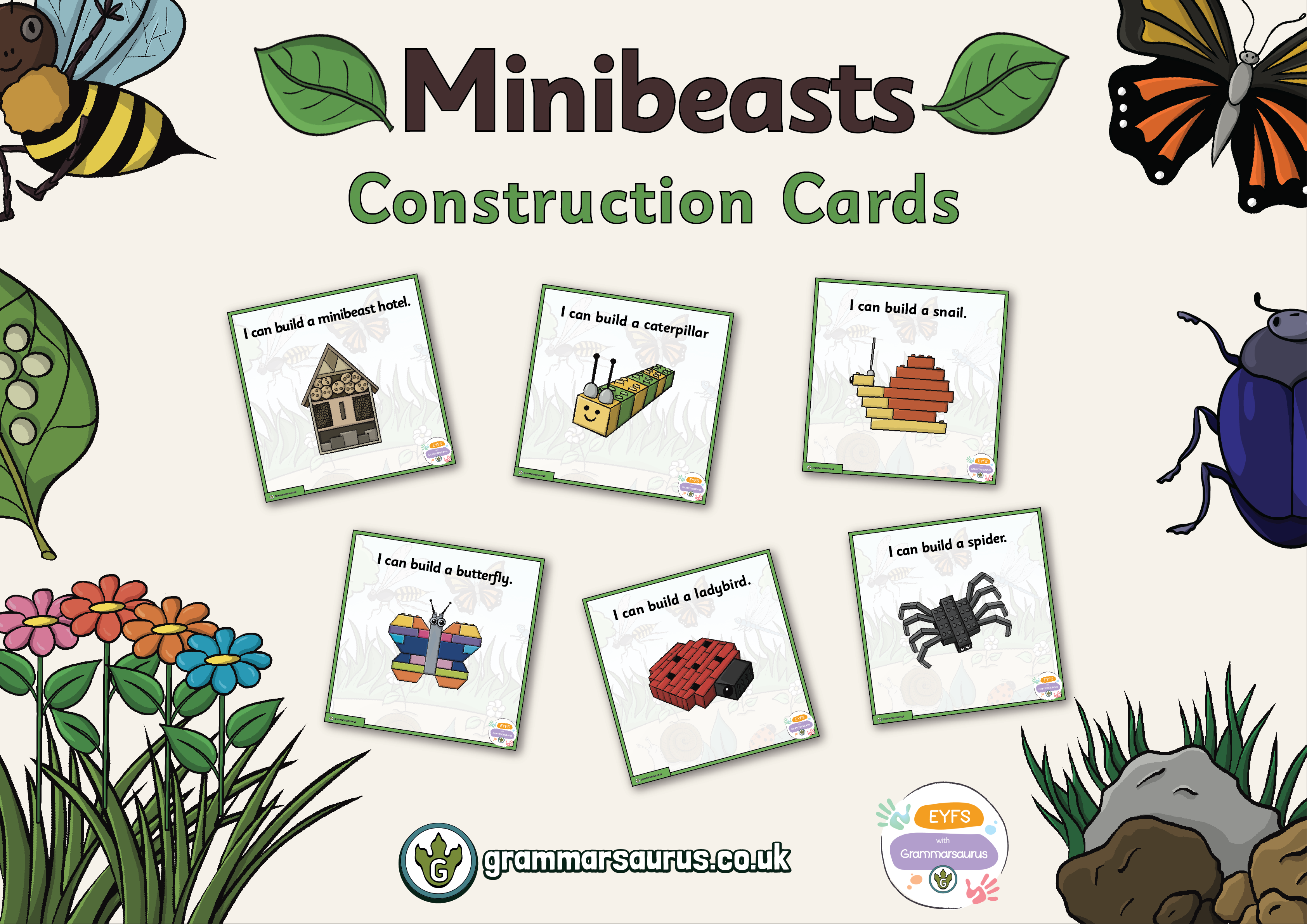 EYFS Minibeasts - Construction Cards - Grammarsaurus