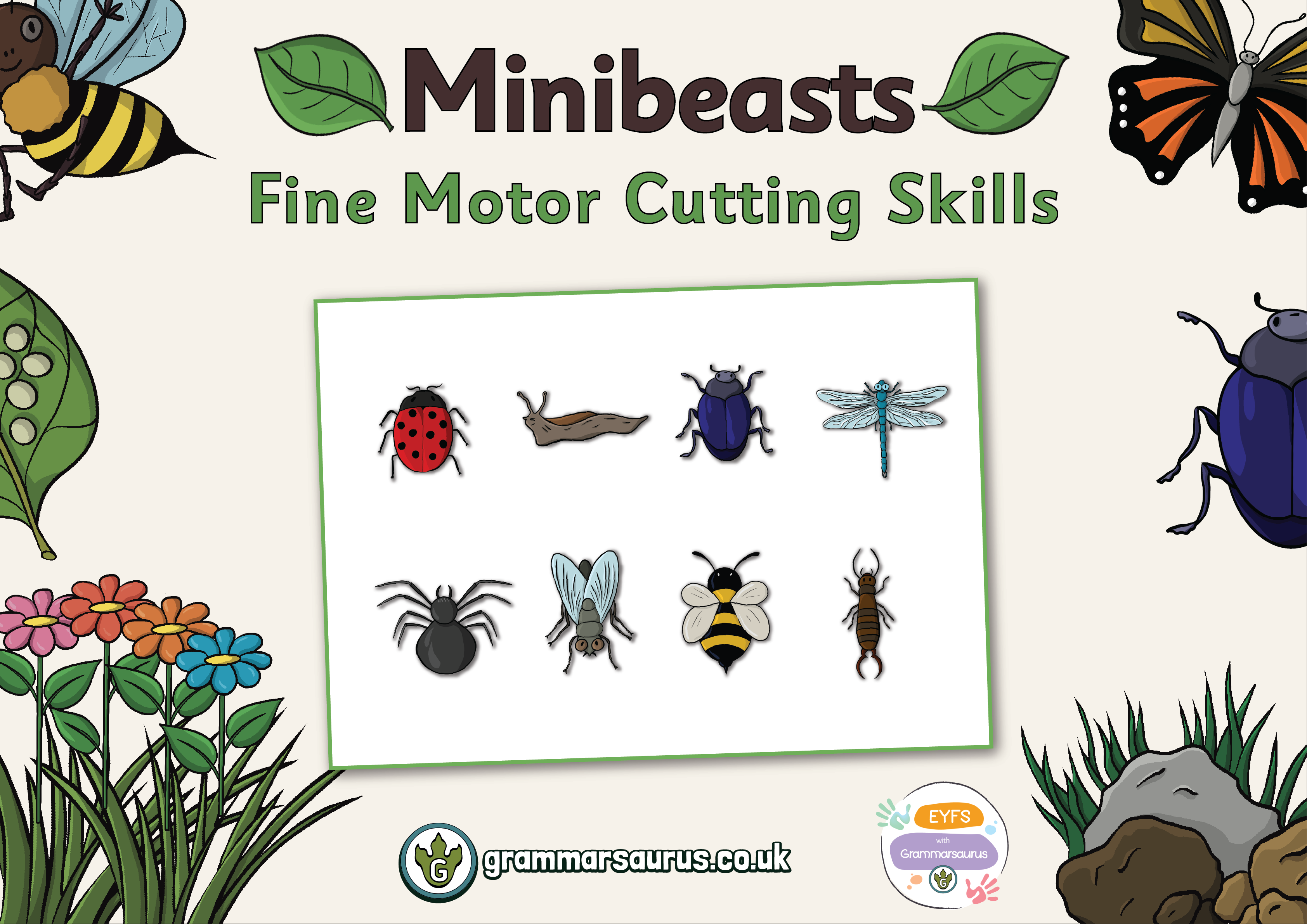 EYFS - Minibeasts Fine Motor Cutting Skills - Grammarsaurus