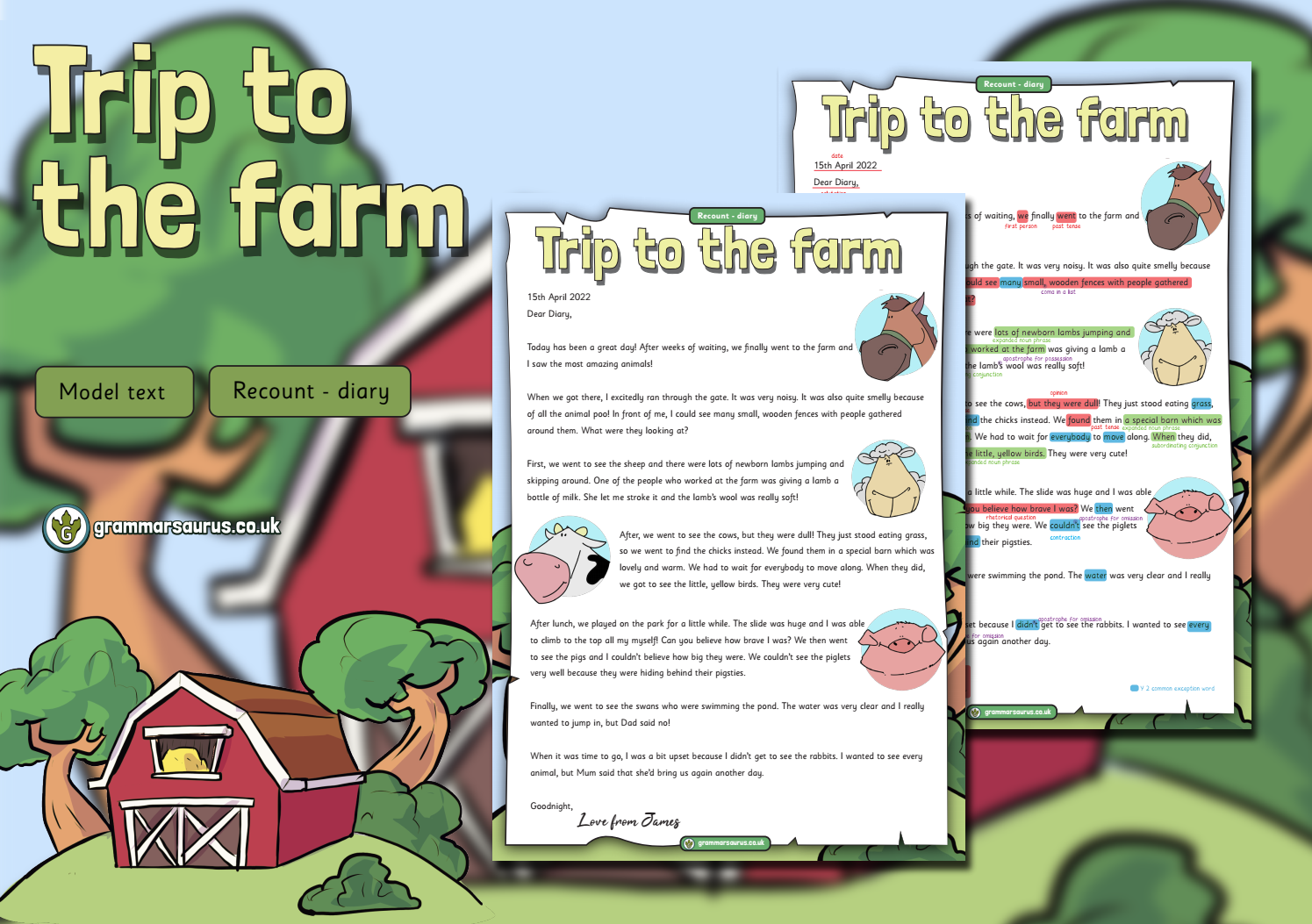 Year 2 Model Text – Diary entry – Trip to the farm - Grammarsaurus