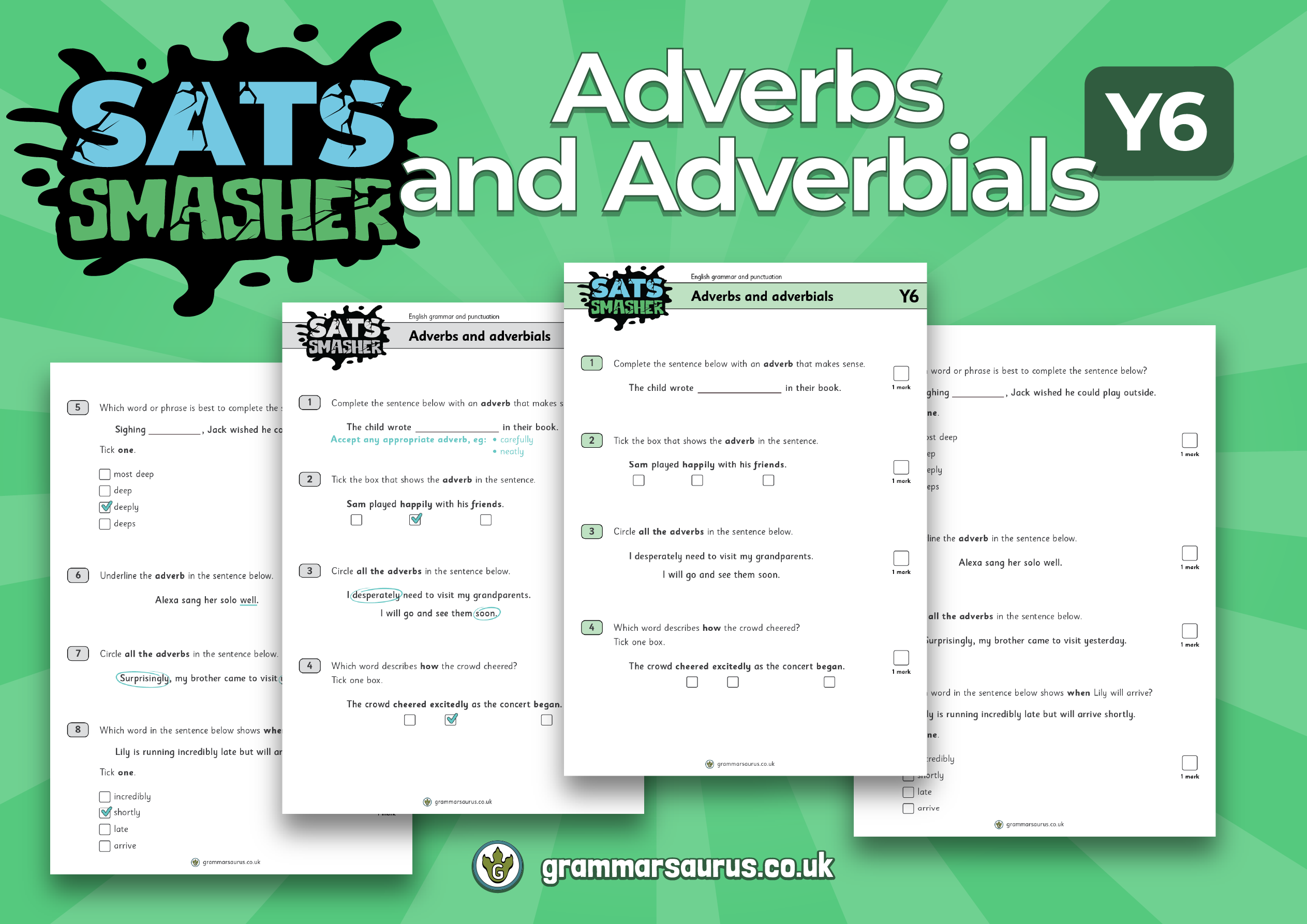 Y6 SATs Smasher (SPaG): Adverbs and Adverbials - Grammarsaurus