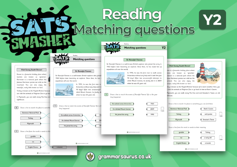 Y2 SATs Smasher (Reading): Matching questions - Grammarsaurus