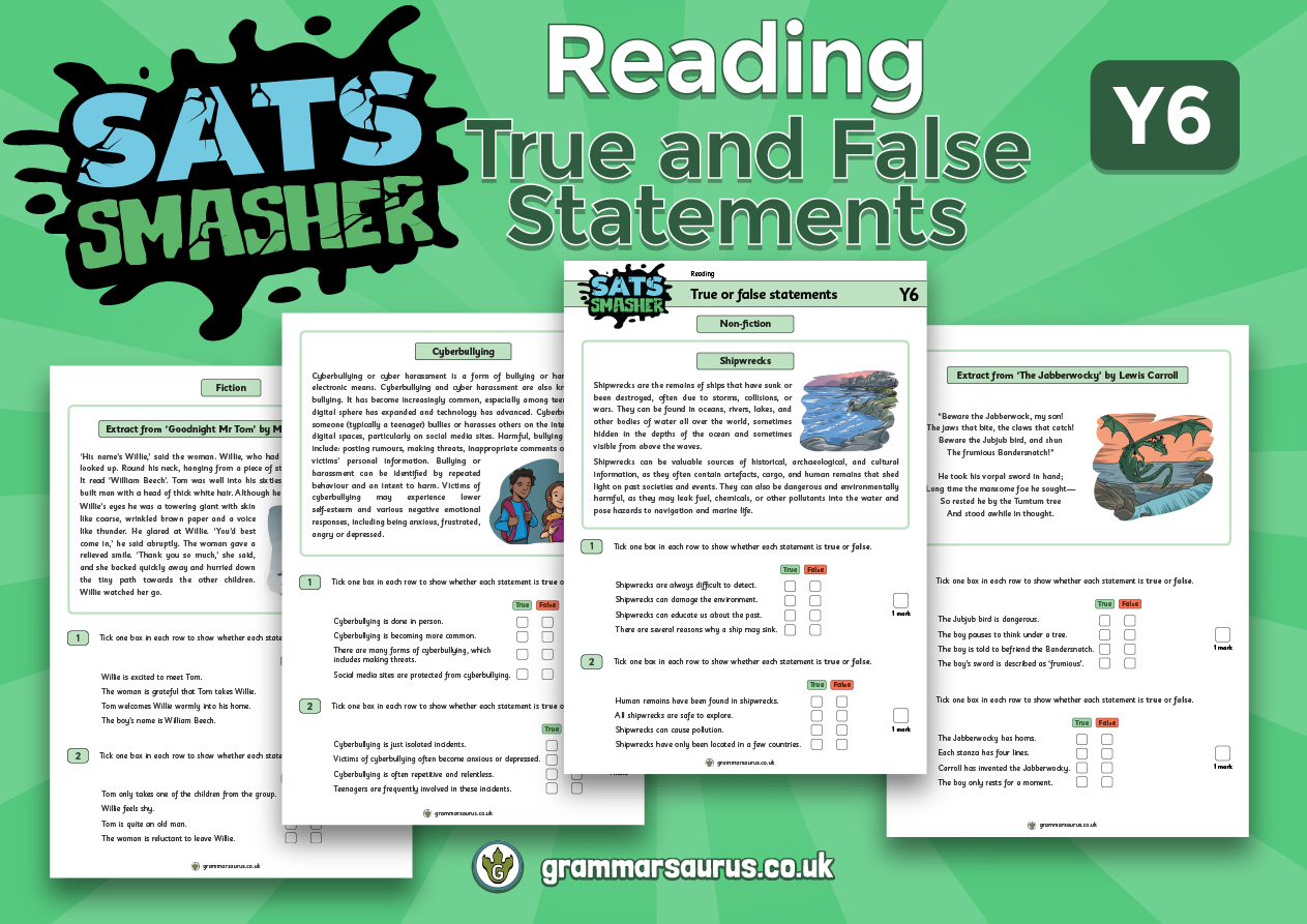 Y6 SATs Smasher (Reading): True and False Statements - Grammarsaurus