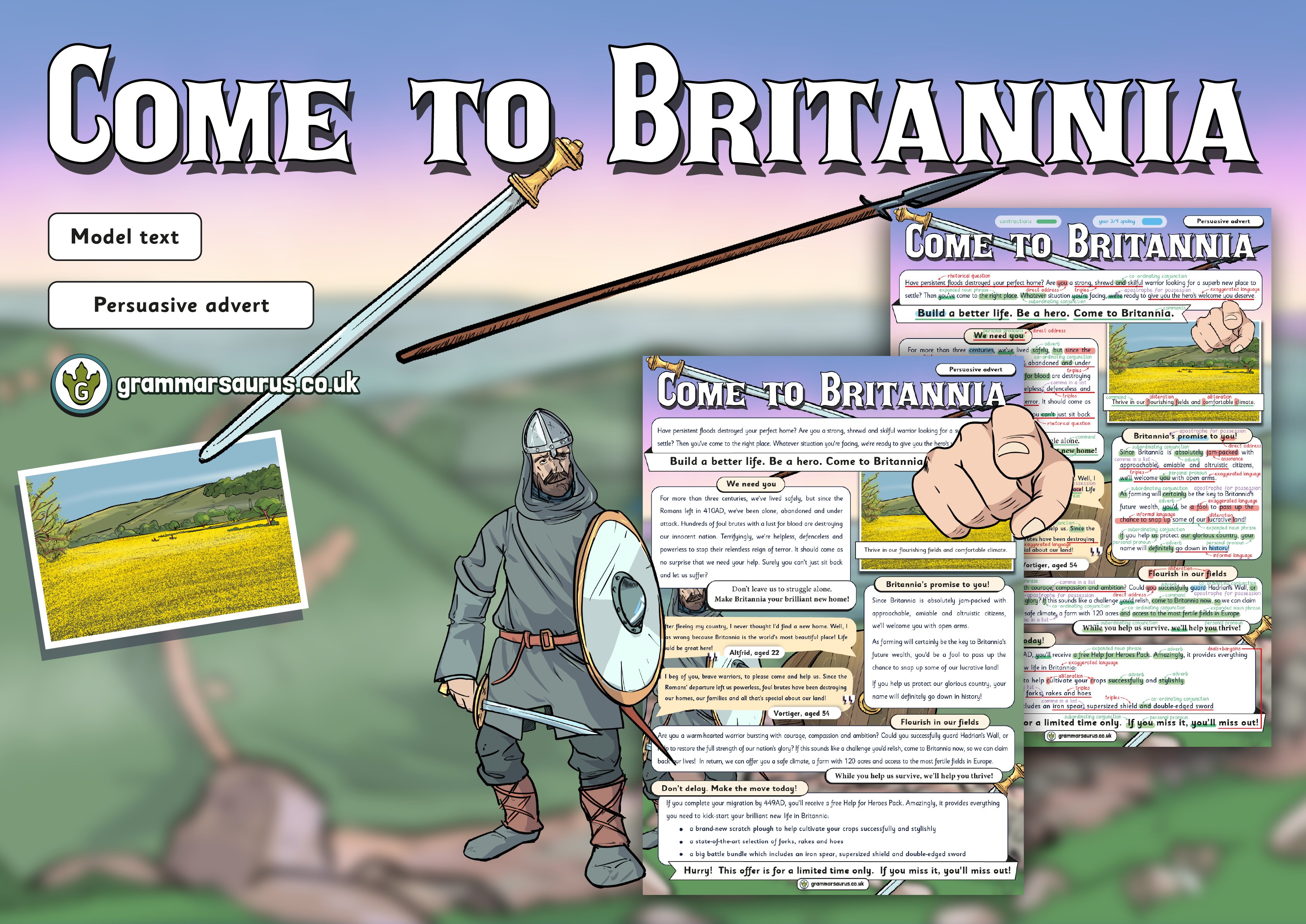 Year 4 Model Text – Persuasive advert – Come to Britannia - Grammarsaurus