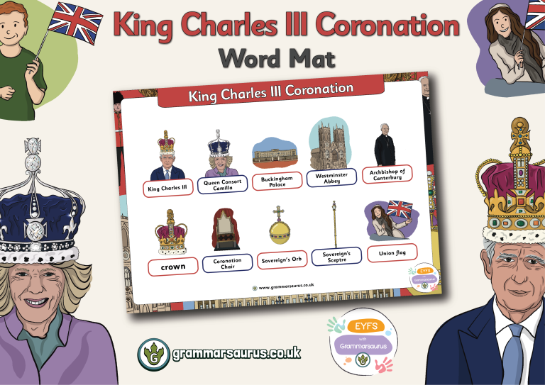 EYFS King Charles III Coronation – Word Mat - Grammarsaurus