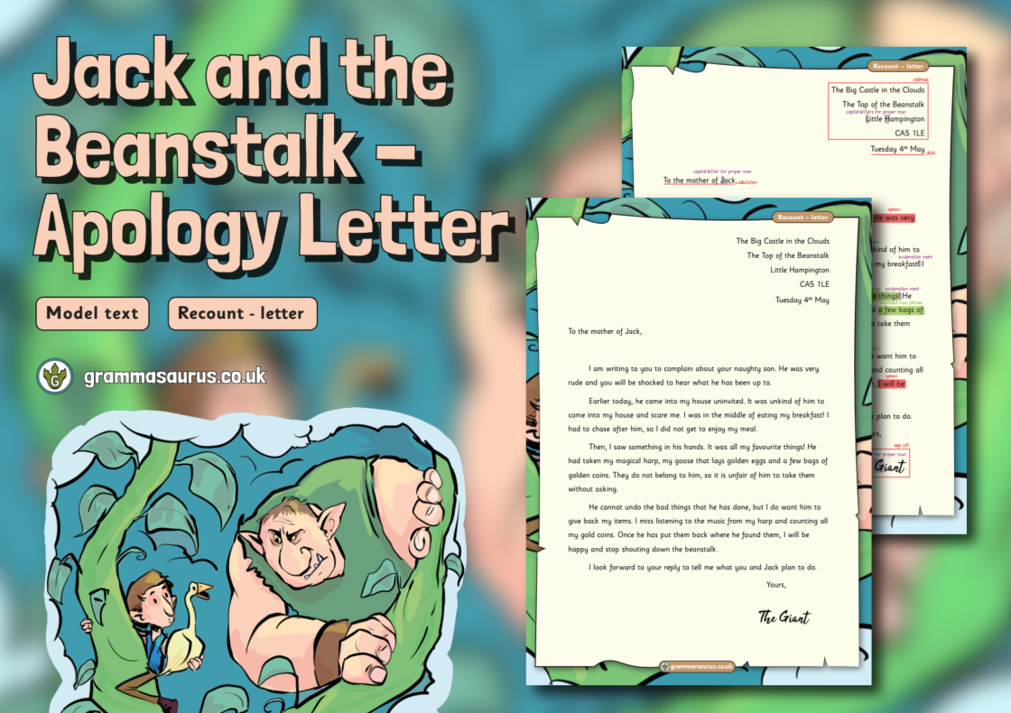 Year 1 Model Text – Recount – Letter – Jack and the Beanstalk - Apology ...