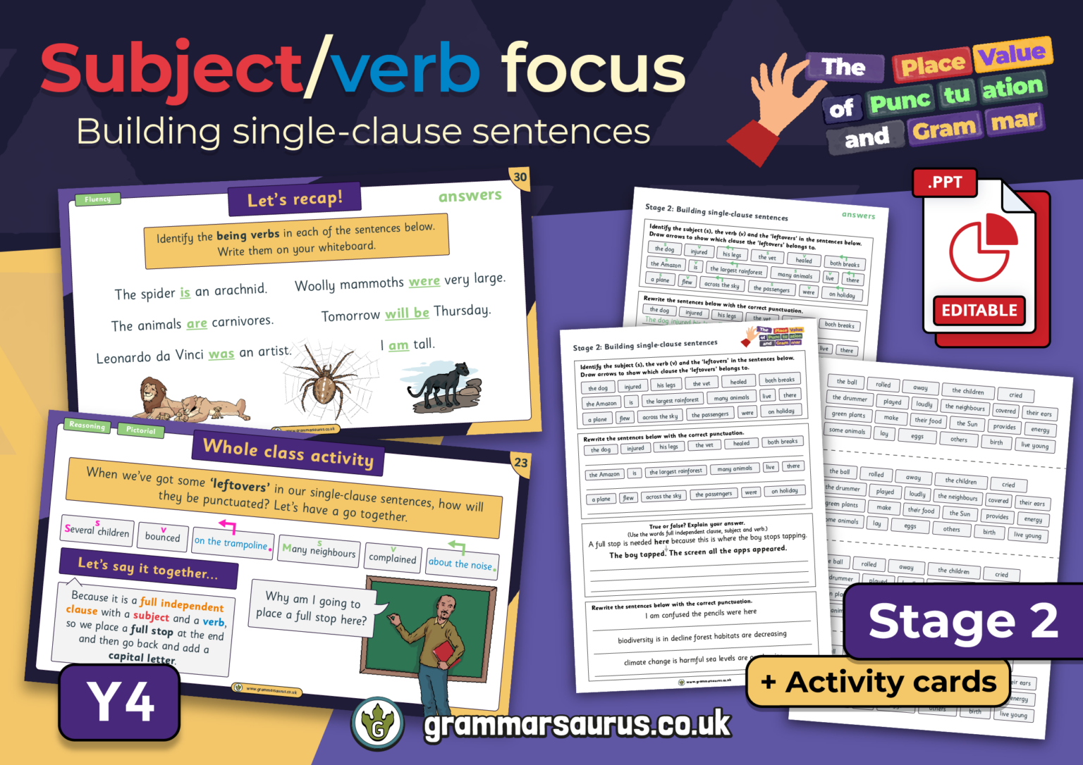 Year 4 The Place Value of Punctuation and Grammar - Subject/Verb focus ...