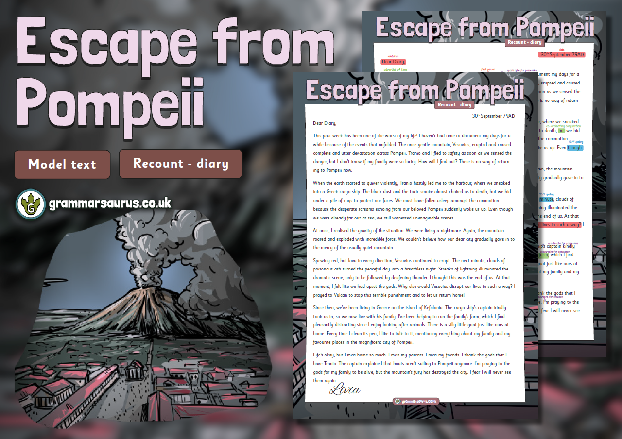 Year 4 Model Text – Recount – diary – Pompeii Diary - Grammarsaurus