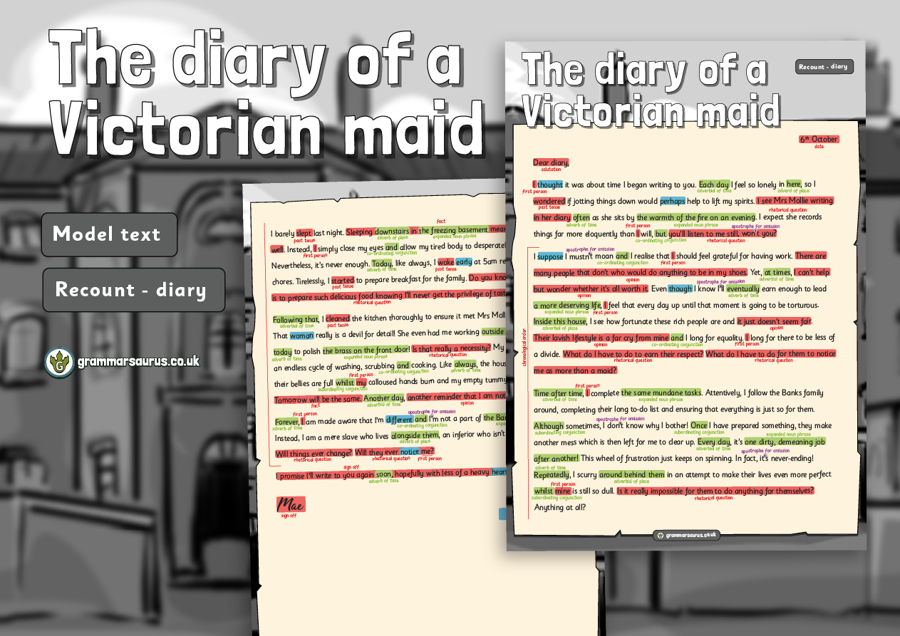 Year 4 Model Text – Recount – diary – The diary of a Victorian maid ...