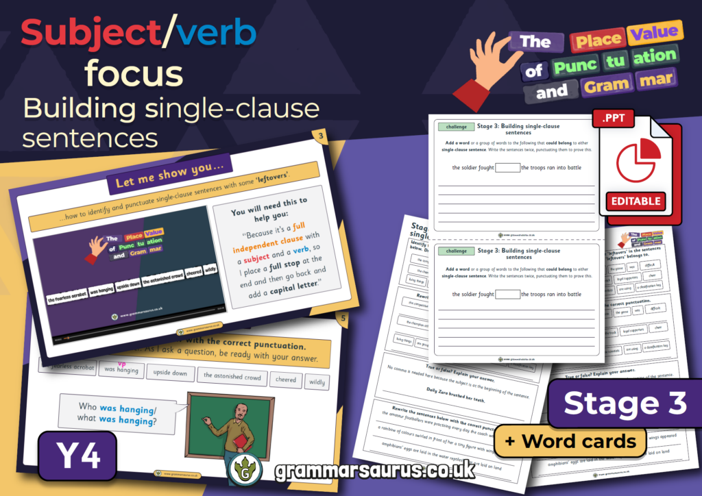 Year 4 Place Value of Punctuation and Grammar - Building single-clause ...