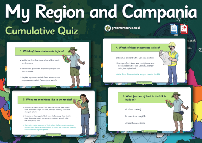 Year 4 Geography - My Region and Campania - Cumulative Quiz - Grammarsaurus
