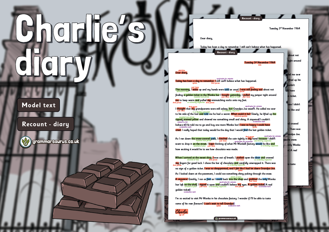 Year 2 Model Text – Diary entry – Charlie's diary - Grammarsaurus