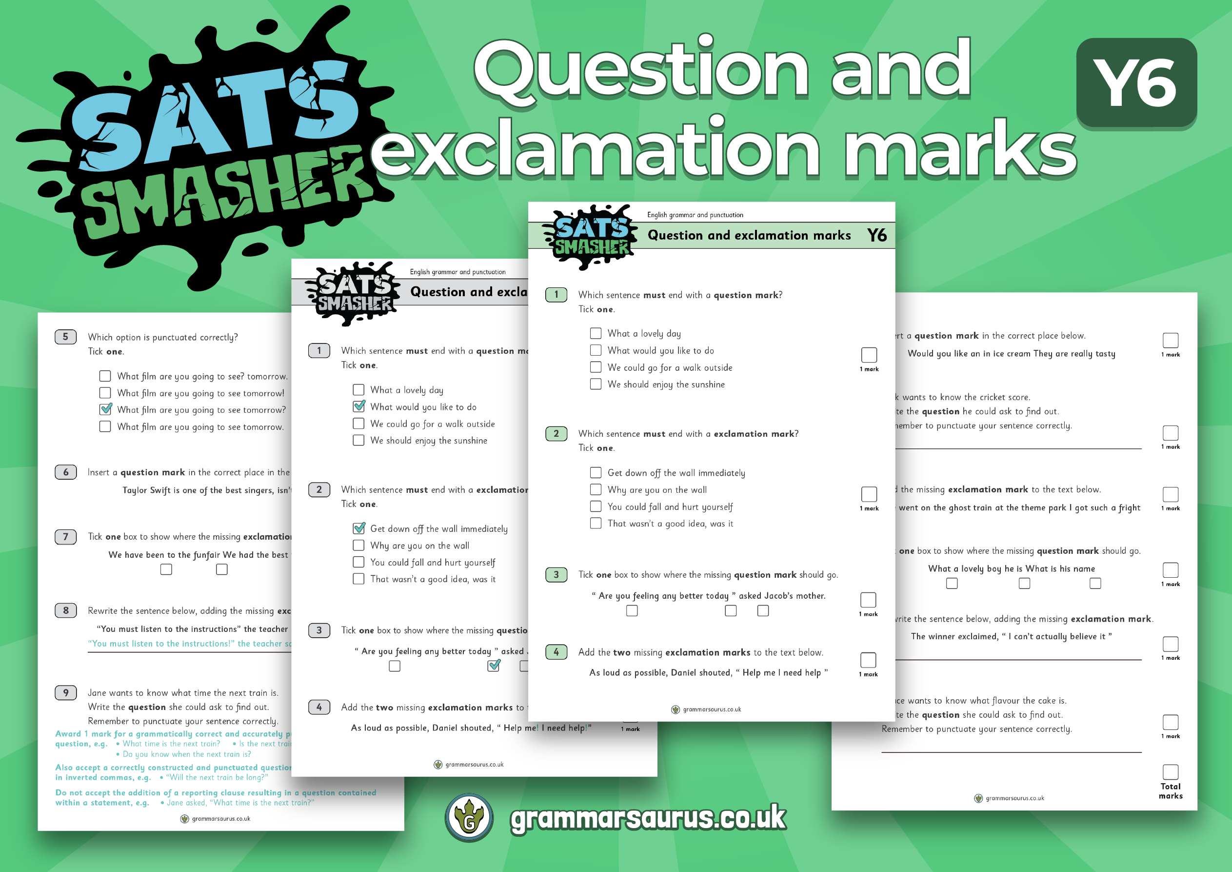 Y6 SATs Smasher (SPaG): Question and exclamation marks - Grammarsaurus