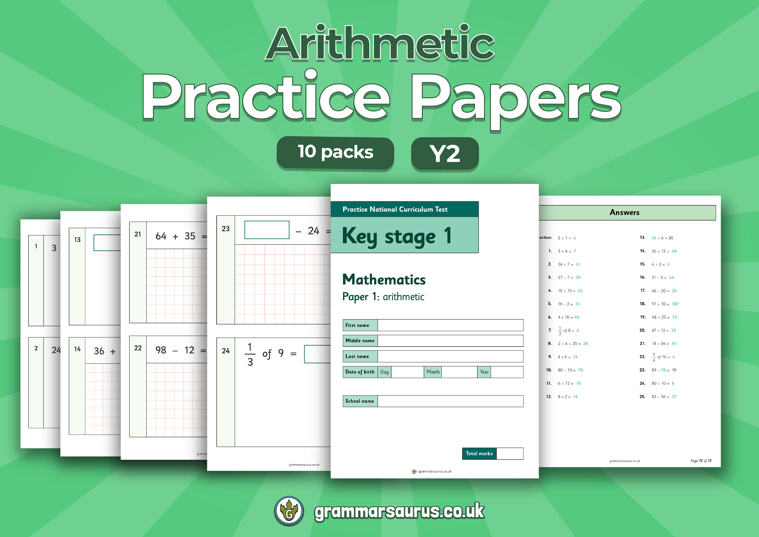 Y2 Maths - Arithmetic Practice Papers - Grammarsaurus