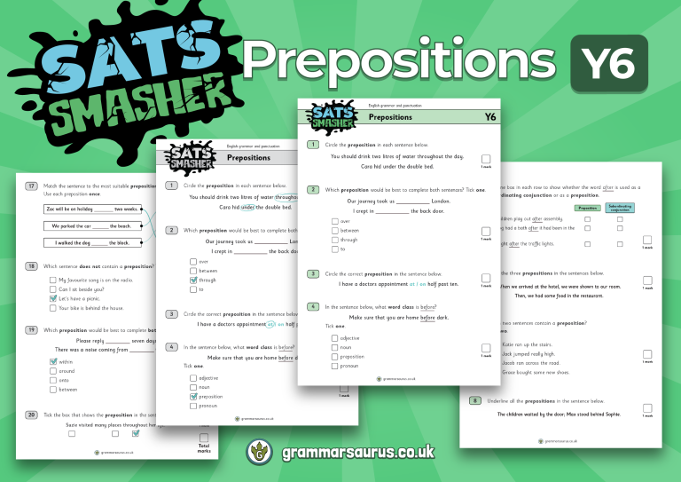 Y6 SATs Smasher (SPaG): Prepositions - Grammarsaurus
