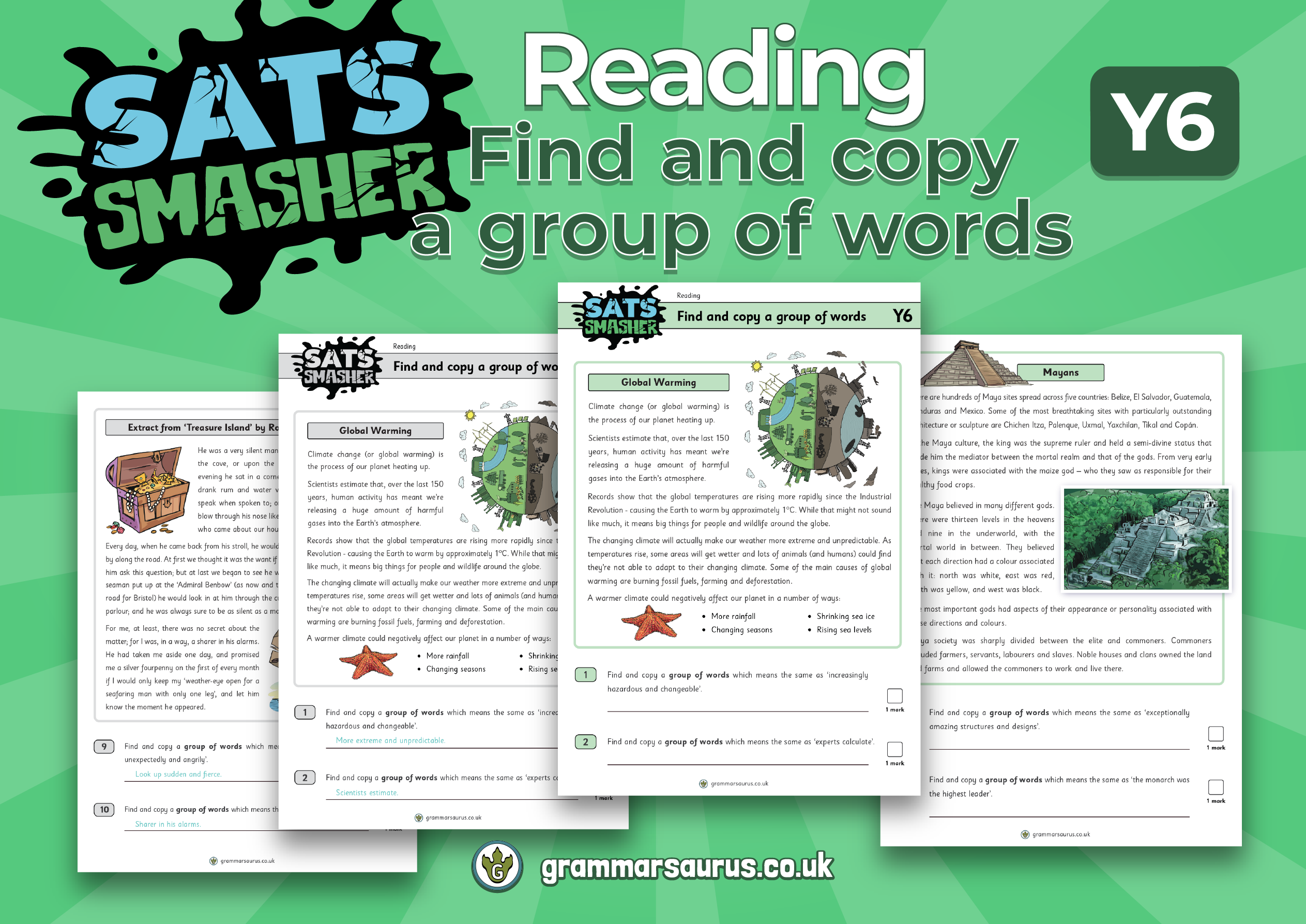 Y6 SATs Smasher (Reading): Find and copy a group of words - Grammarsaurus