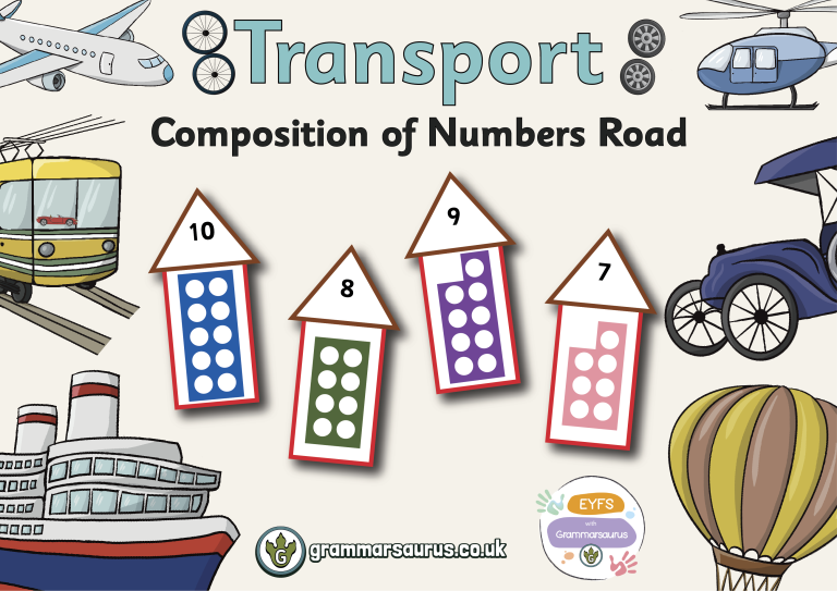 EYFS Transport – Composition of Numbers Road - Grammarsaurus