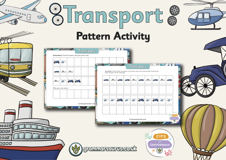 EYFS Transport – Pattern Activity - Grammarsaurus