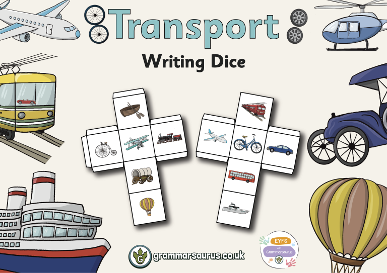 EYFS Transport – Writing Dice - Grammarsaurus