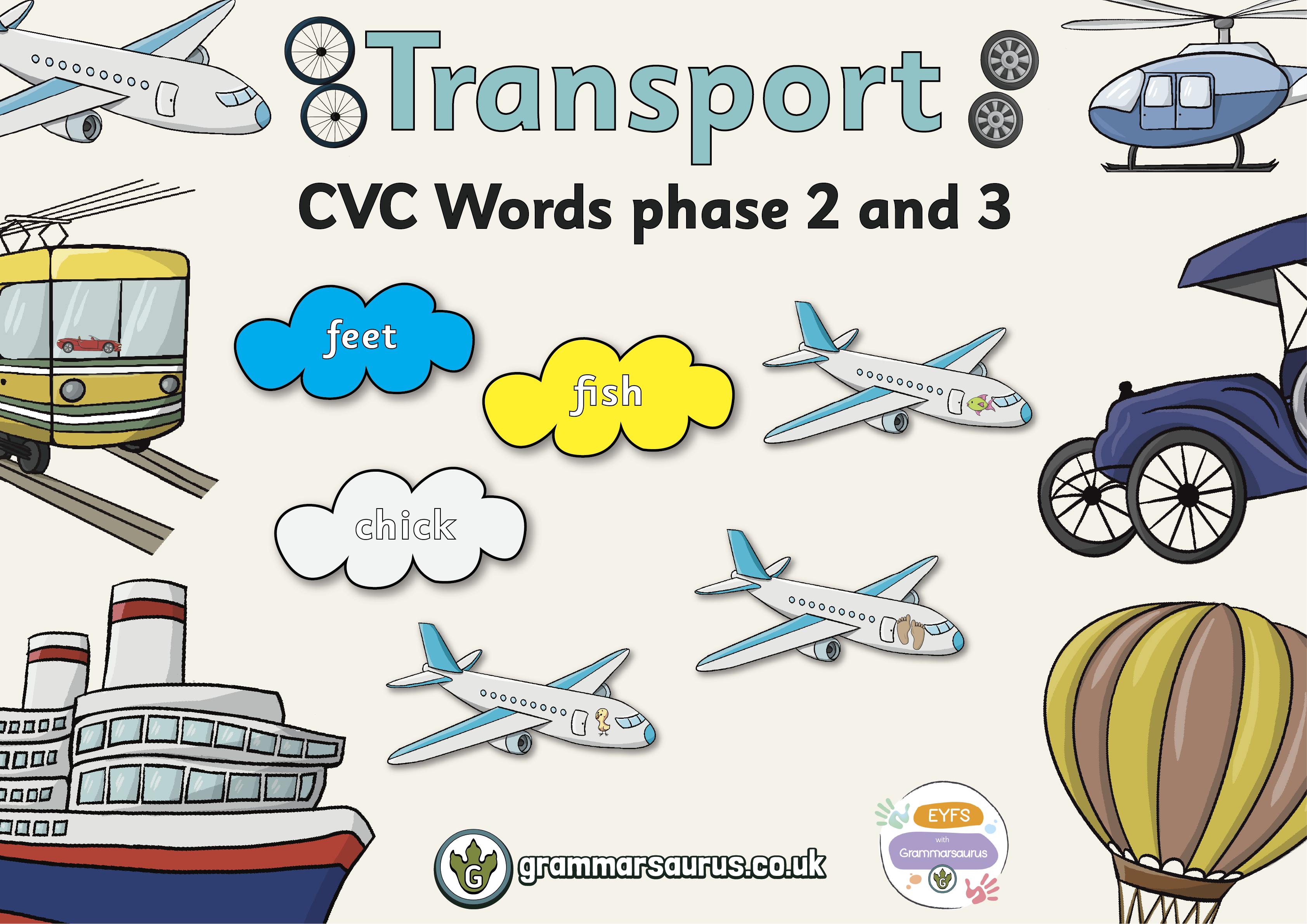 EYFS Transport – CVC words Phase 2 and 3 - Grammarsaurus