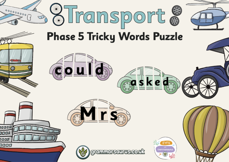 EYFS Transport – Phase 5 Tricky Words Puzzle - Grammarsaurus