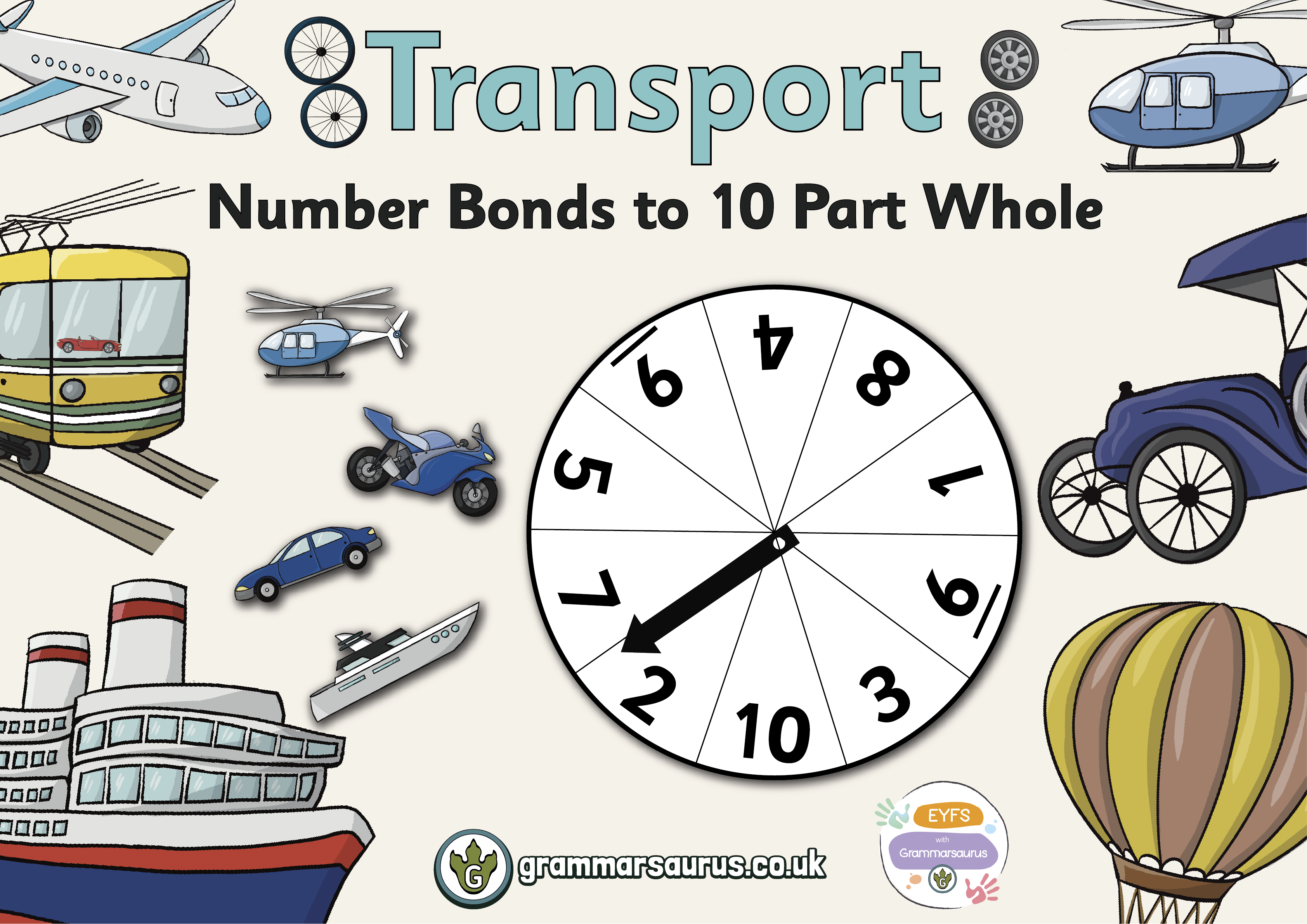 EYFS Transport – Number Bonds to 10 Part Whole - Grammarsaurus