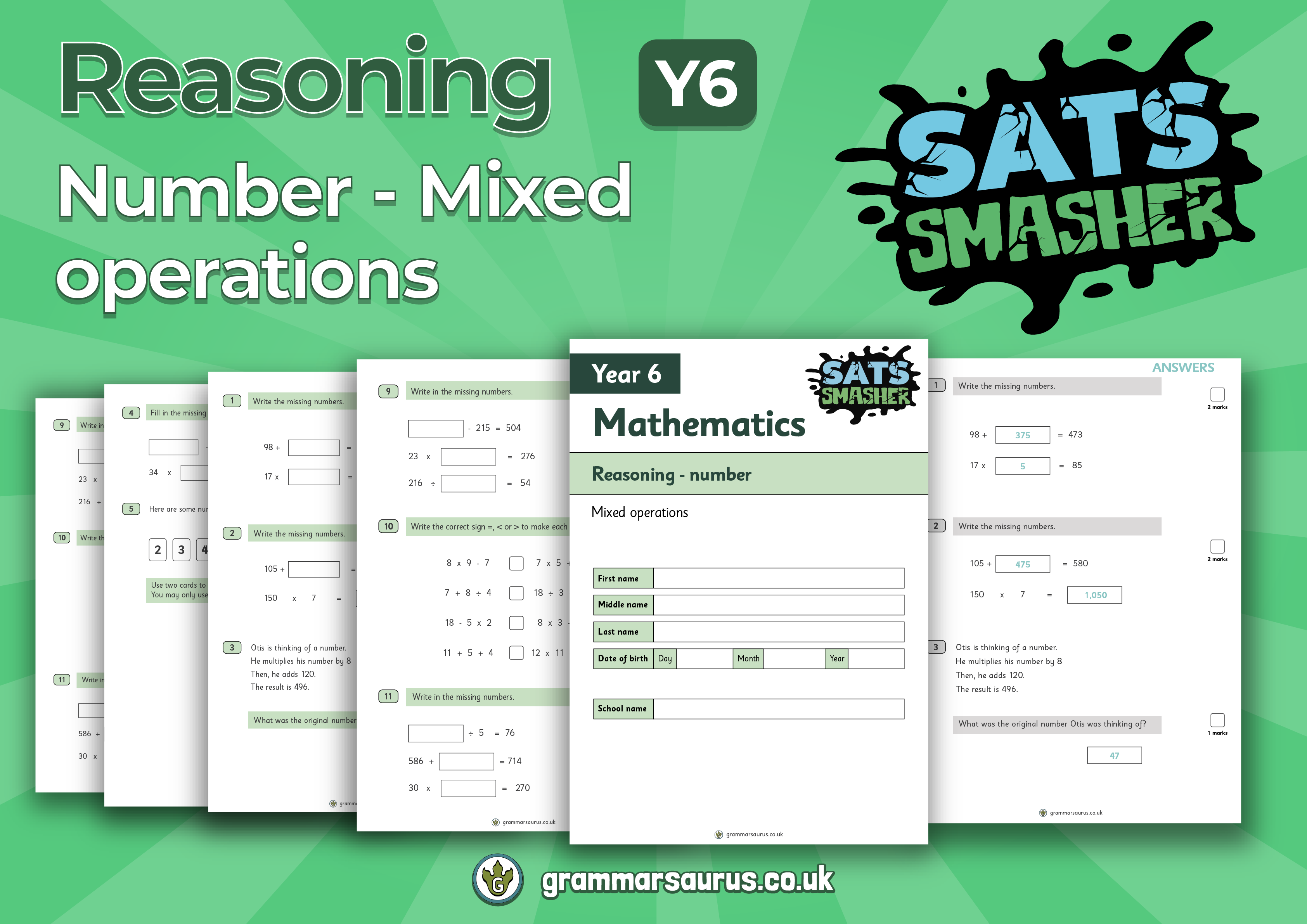 Y6 SATs Smasher (Maths): Reasoning - Number - Mixed operations ...